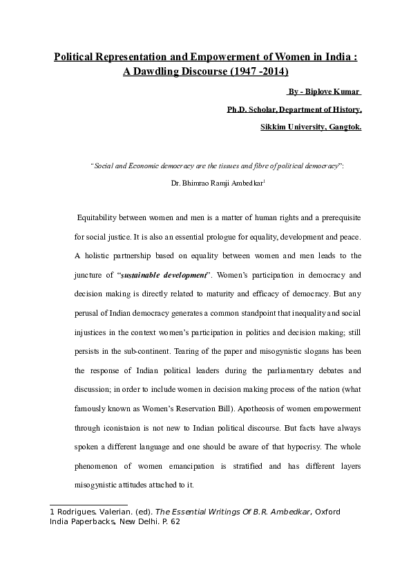 (DOC) Political Representation and Empowerment of Women in India : A ...