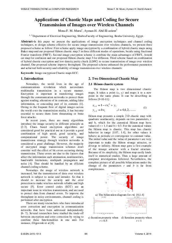 Pdf Applications Of Chaotic Maps And Coding For Secure Transmission Of Images Over Wireless