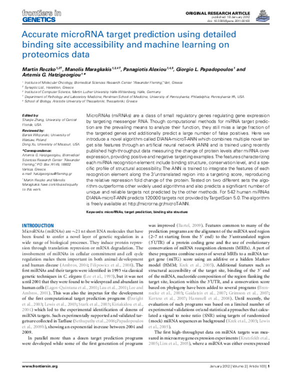 (PDF) Accurate microRNA Target Prediction Using Detailed Binding Site ...