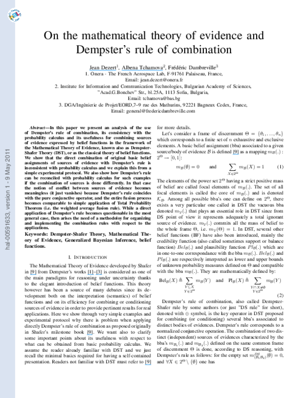 Pdf On The Mathematical Theory Of Evidence And Dempster S Rule Of Combination Albena