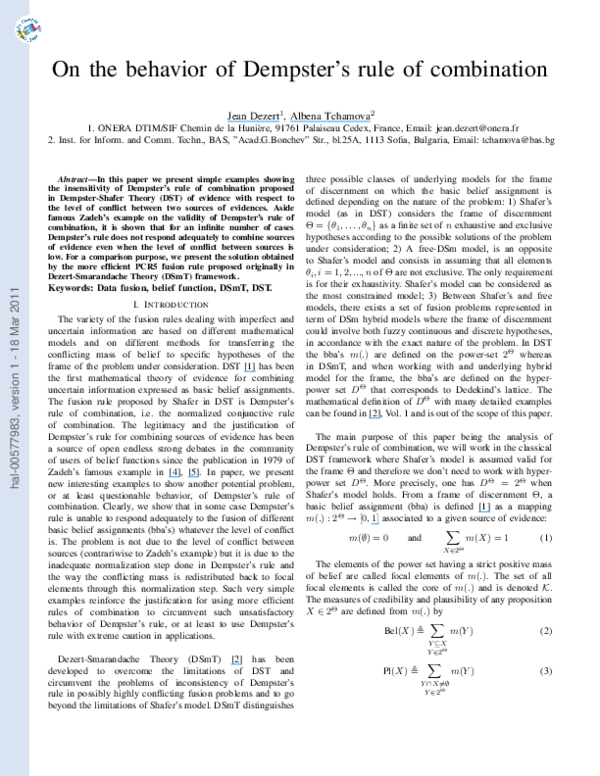 (PDF) On the behavior of Dempster's rule of combination