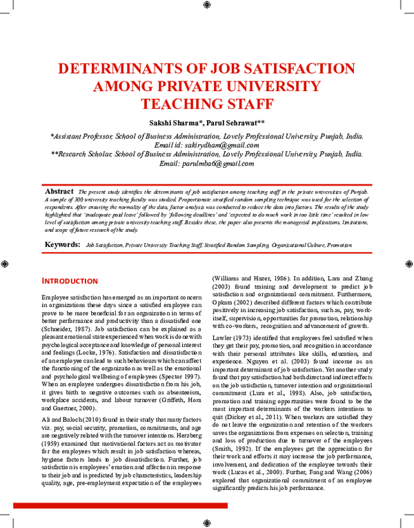(PDF) Determinants of Job Satisfaction among Private University ...
