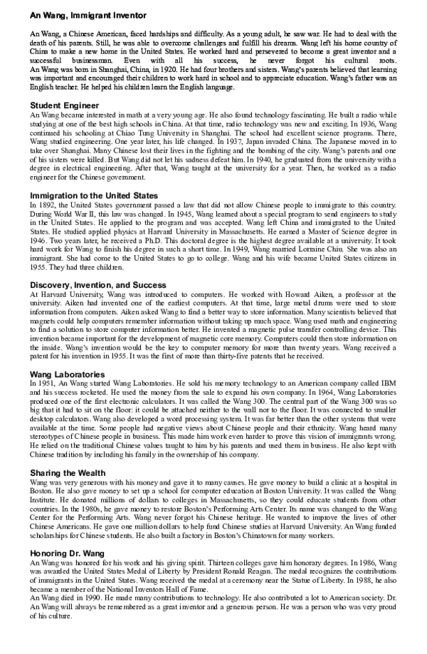 (DOC) An Wang, Immigrant Inventor