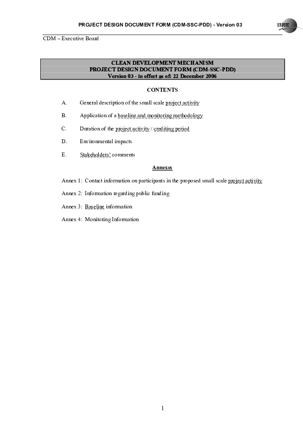 (PDF) PROJECT DESIGN DOCUMENT FORM (CDM-SSC-PDD) -Version 03 CLEAN DEVELOPMENT MECHANISM PROJECT ...