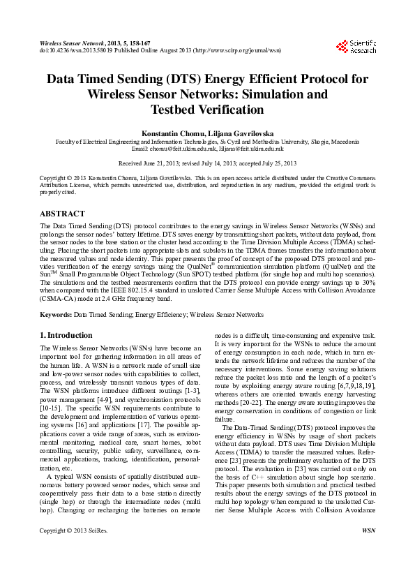 Pdf Data Timed Sending Dts Energy Efficient Protocol For Wireless Sensor Networks