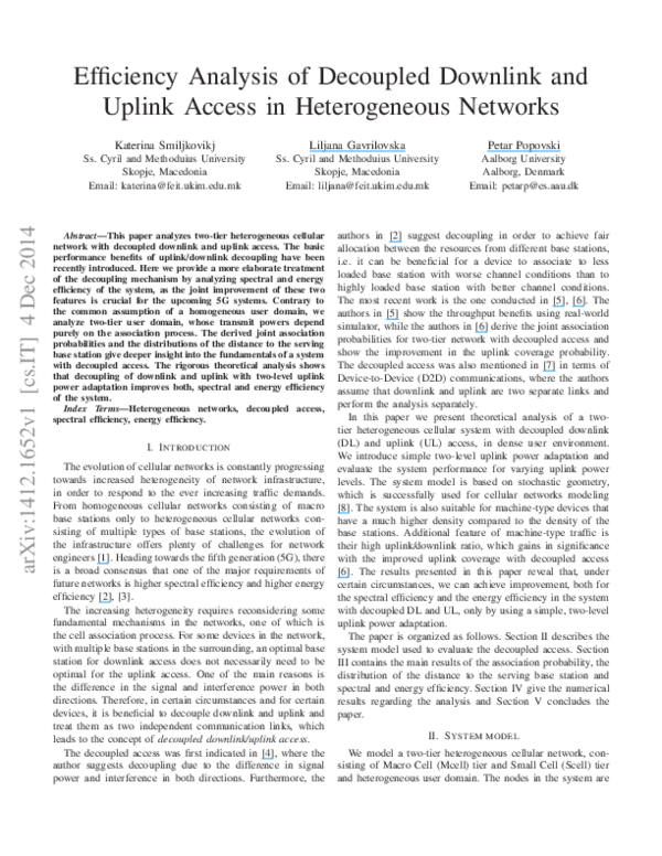 Pdf Efficiency Analysis Of Decoupled Downlink And Uplink Access In Heterogeneous Networks