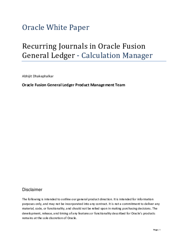(PDF) Oracle White Paper Recurring Journals in Oracle Fusion General Ledger -Calculation Manager