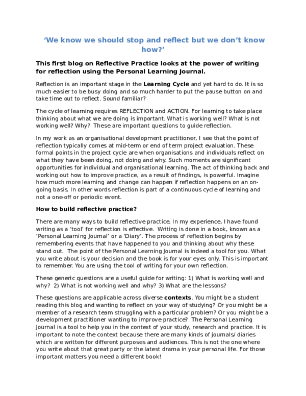 (DOC) Reflective practice : Writing and the Personal Learning Journal