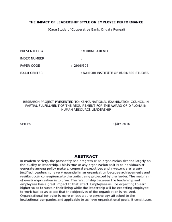 (DOC) THE IMPACT OF LEADERSHIP STYLE ON EMPLOYEE PERFORMANCE