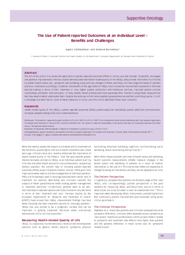 (PDF) The Use of Patient-reported Outcomes at an Individual Level ...