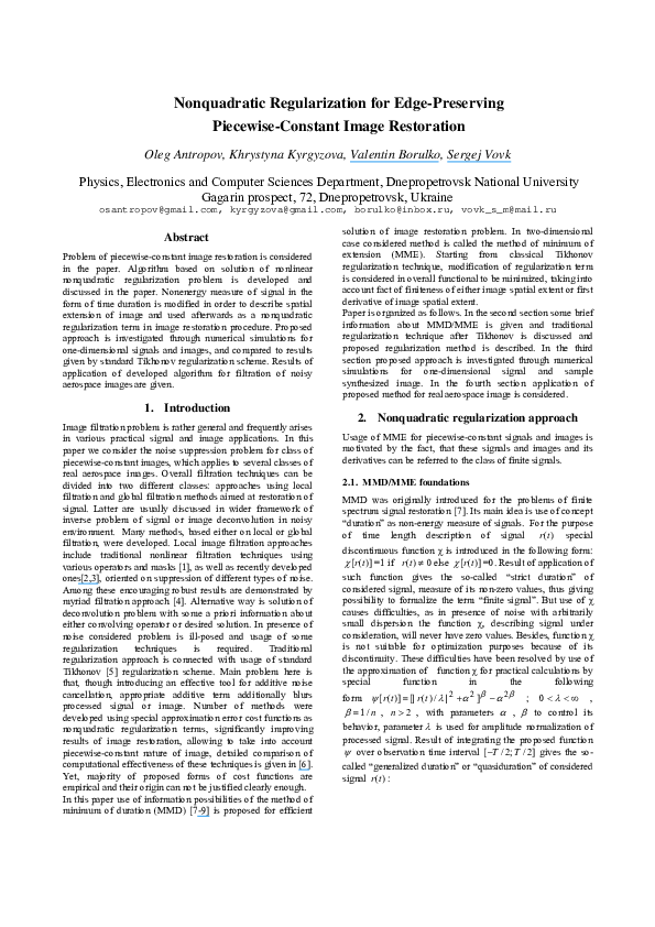 (PDF) Edge-Preserving Image Restoration via Nonquadratic Regularization