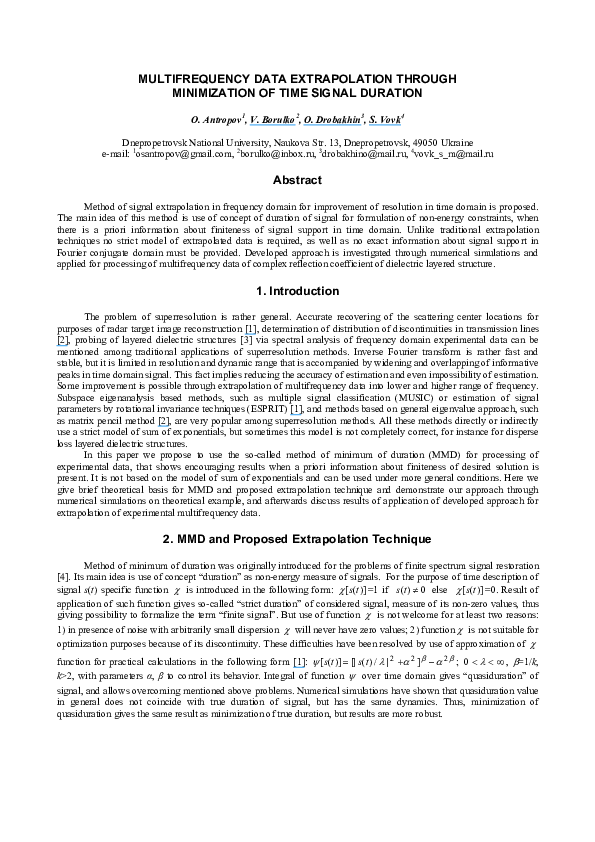 Pdf Multifrequency Data Extrapolation Through Minimization Of Time