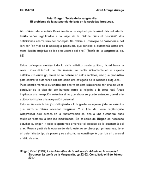 (DOC) Peter Burger Significado de autonomia del arte Jafet (DOC) Peter Burger Significado de autonomia del arte Jafet
