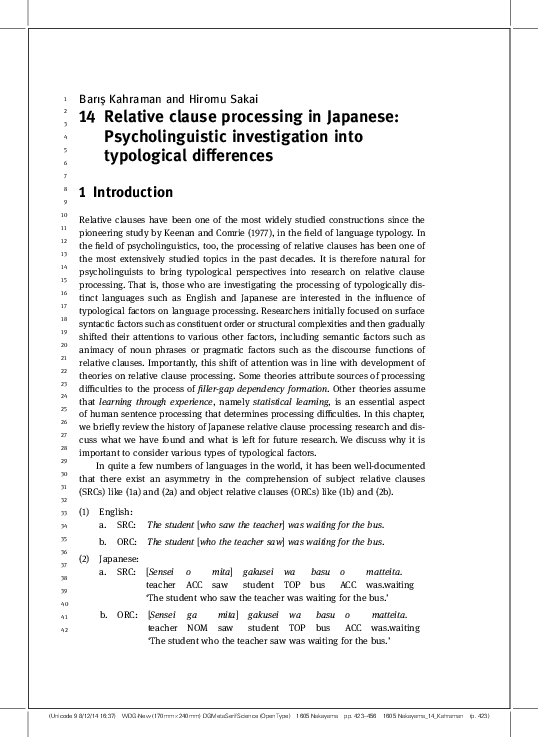(PDF) Relative clause processing in Japanese: Psycholinguistic ...