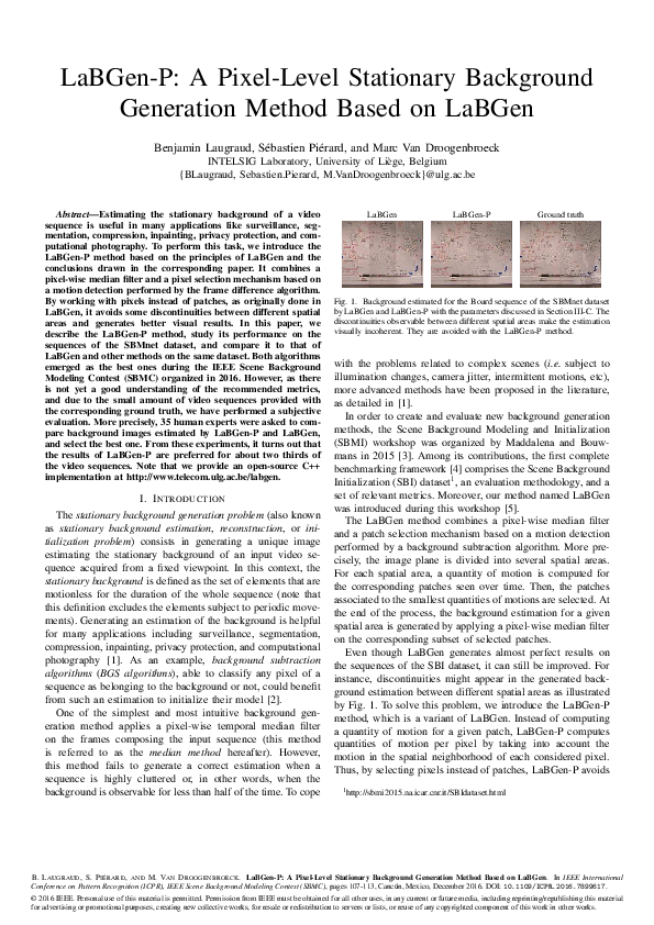(PDF) LaBGen-P: A Pixel-Level Stationary Background Generation Method ...