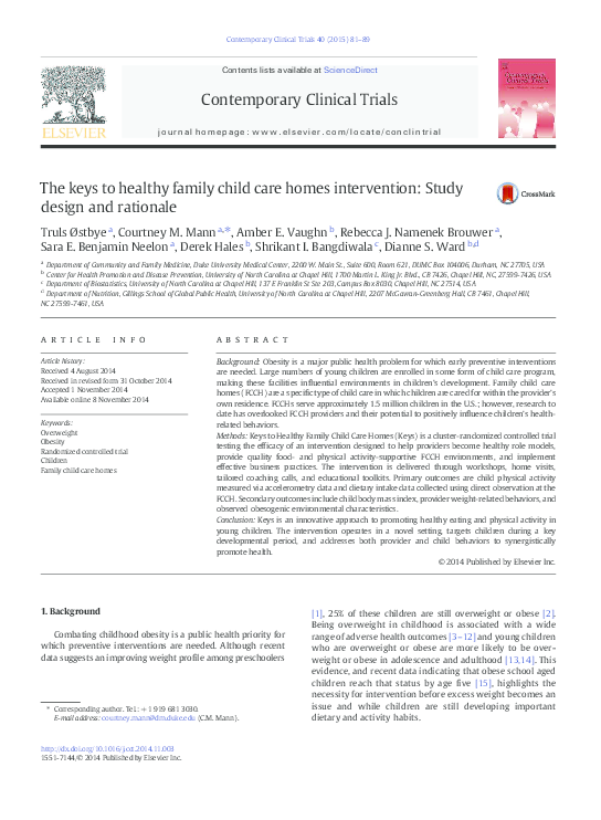 (PDF) The keys to healthy family child care homes intervention: Study design and rationale