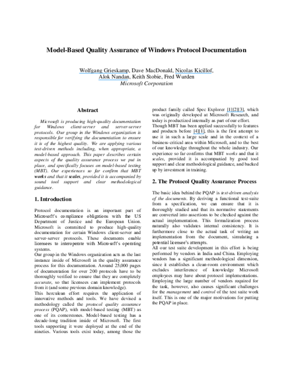 (PDF) Model-Based Quality Assurance of Windows Protocol Documentation | Nico Kicillof - Academia.edu