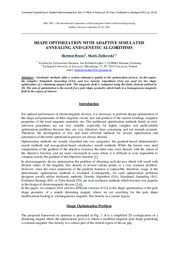 (PDF) Shape Optimization with Adaptive Simulated Annealing and Genetic Algorithms