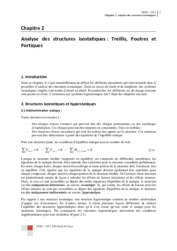 (PDF) ENIG – 2013 Chapitre 2. Analyse des structures isostatiques Chapitre 2 Analyse des ...