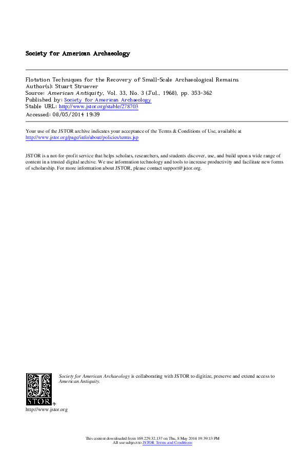 (PDF) Society for American Archaeology Flotation Techniques for the ...