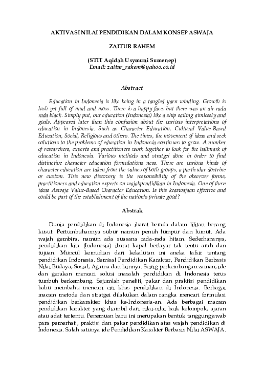 (PDF) AKTIVASI NILAI PENDIDIKAN DALAM KONSEP ASWAJA