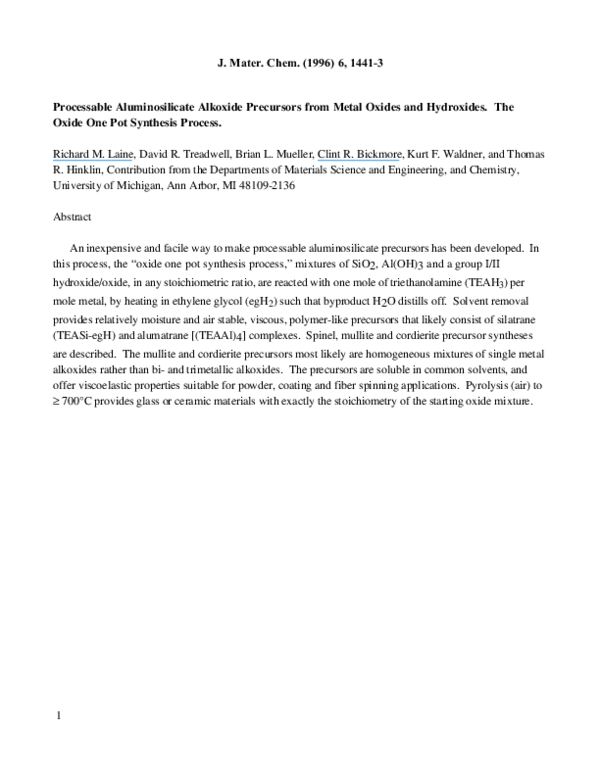(PDF) Processable aluminosilicate alkoxide precursors from metal oxides ...