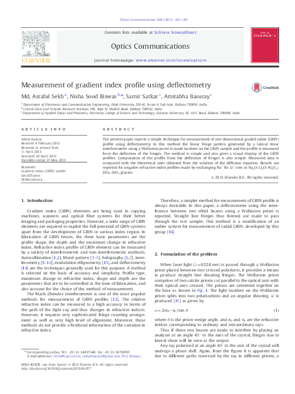 Pdf Measurement Of Gradient Index Profile Using Deflectometry