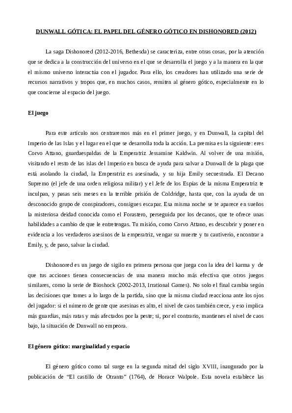 Dunwall gótica: el papel del género gótico en la construcción del ...