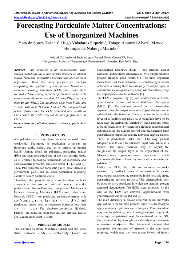 (PDF) Forecasting Particulate Matter Concentrations: Use of Unorganized Machines