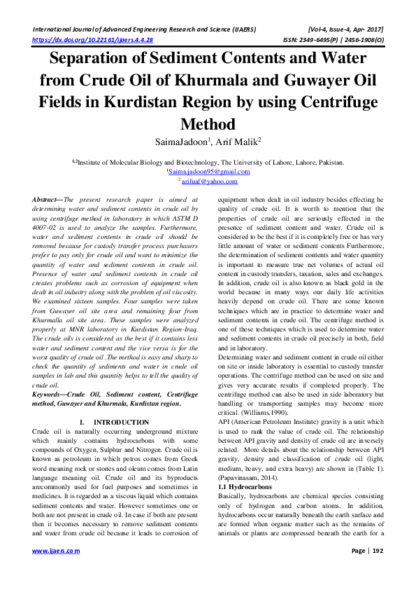 (PDF) Separation of Sediment Contents and Water from Crude Oil of ...