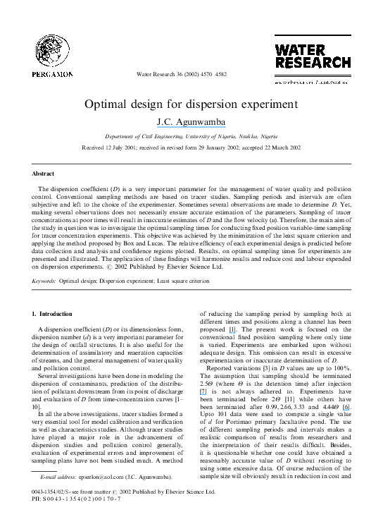 (PDF) Optimal design for dispersion experiment