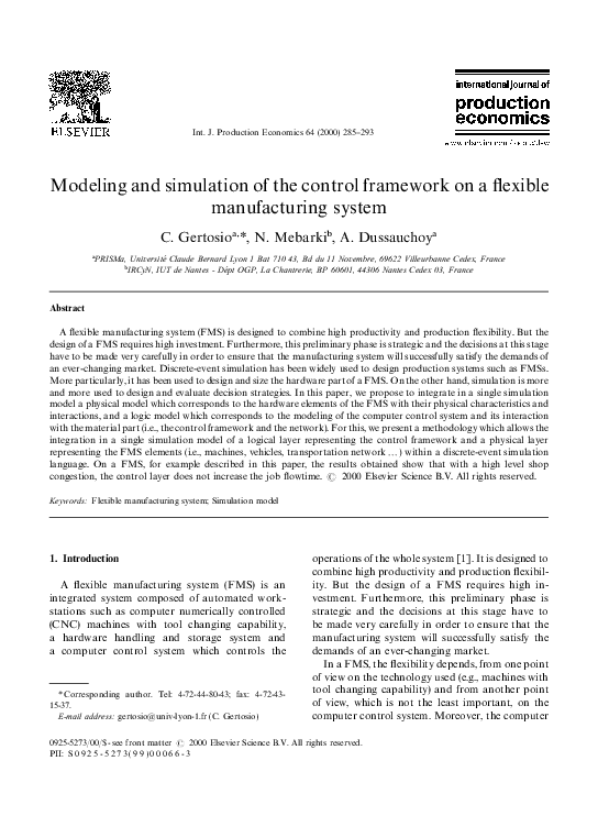 Pdf Modeling And Simulation Of The Control Framework On A Flexible Manufacturing System N