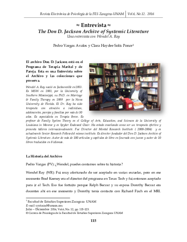 (PDF) Entrevista ≈ The Don D. Jackson Archive of Systemic Literature