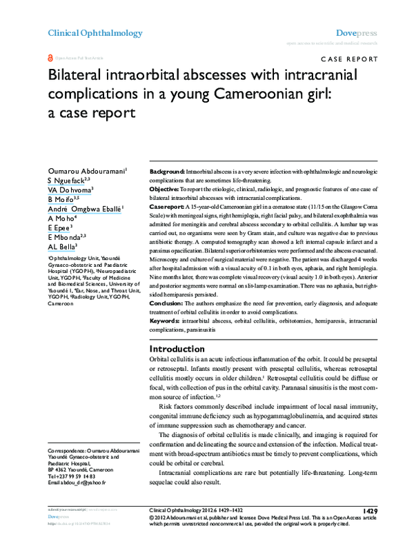(PDF) Bilateral intraorbital abscesses with intracranial complications ...