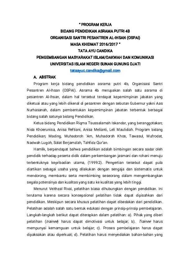 (PDF) " PROGRAM KERJA BIDANG PENDIDIKAN ASRAMA PUTRI 4B