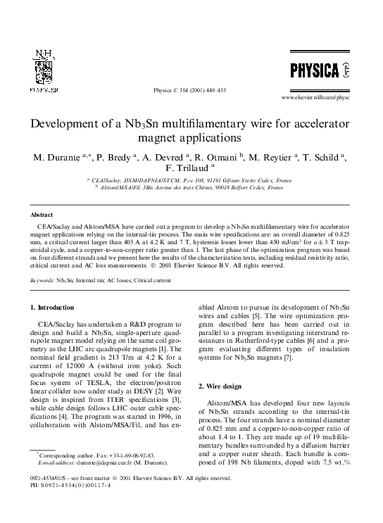 (PDF) Development of a Nb3Sn multifilamentary wire for accelerator ...