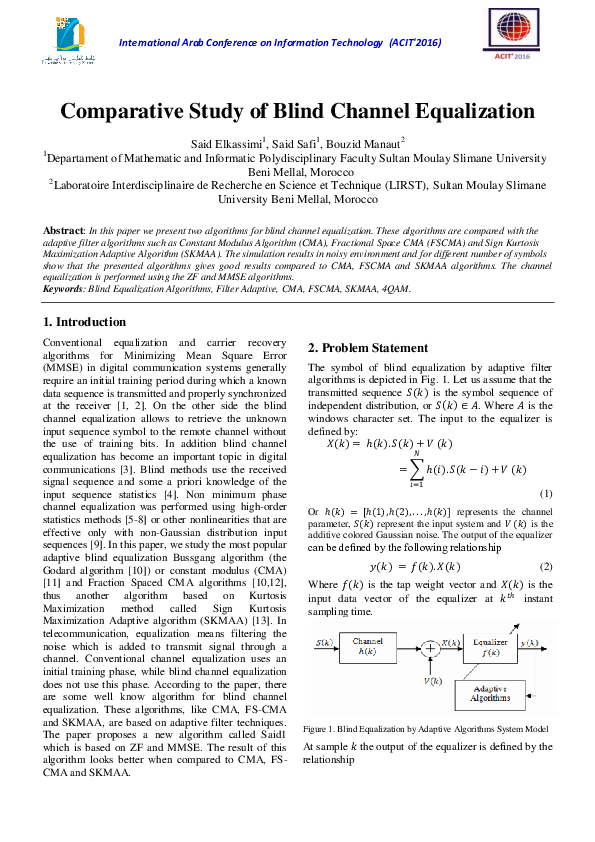 (PDF) Comparative Study of Blind Channel Equalization