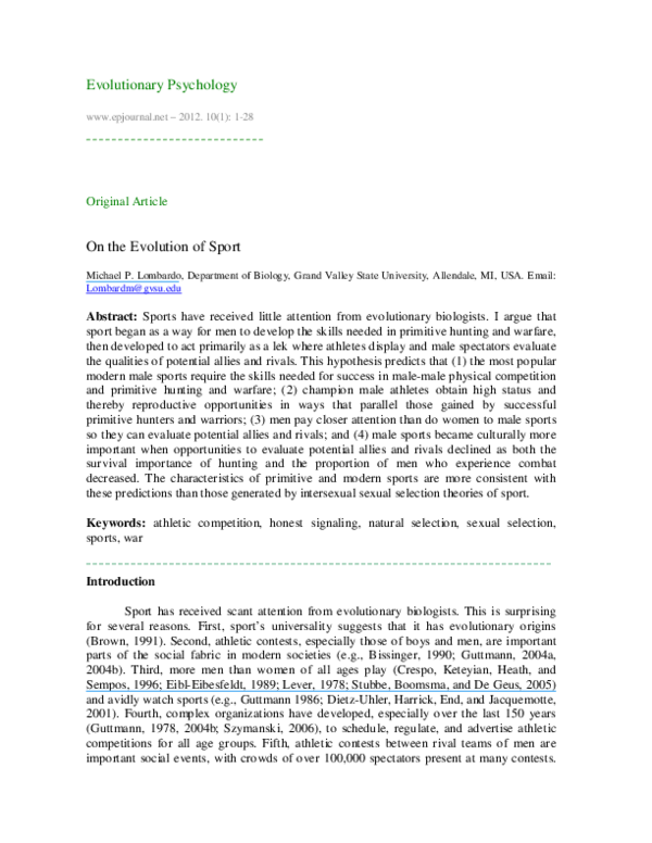(PDF) On the evolution of sport