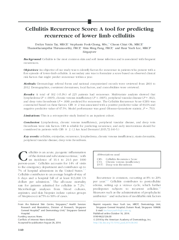 (PDF) Cellulitis Recurrence Score: A tool for predicting recurrence of ...