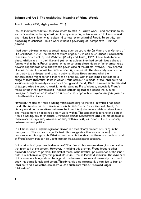 (PDF) Science and Art 3, The Antithetical Meaning of Primal Words