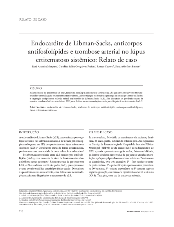 (PDF) Libman-Sacks endocarditis, antiphospholipid antibodies and ...
