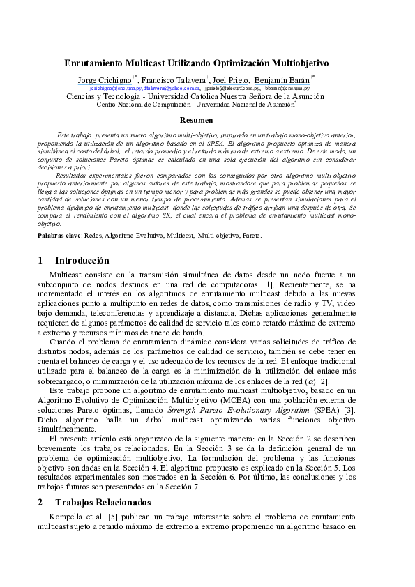 (PDF) Enrutamiento Multicast utilizando Optimización Multiobjetivo