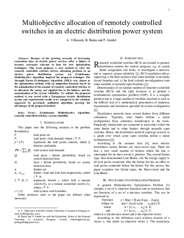 (PDF) Multiobjective allocation of remotely controlled switches in an electric distribution ...