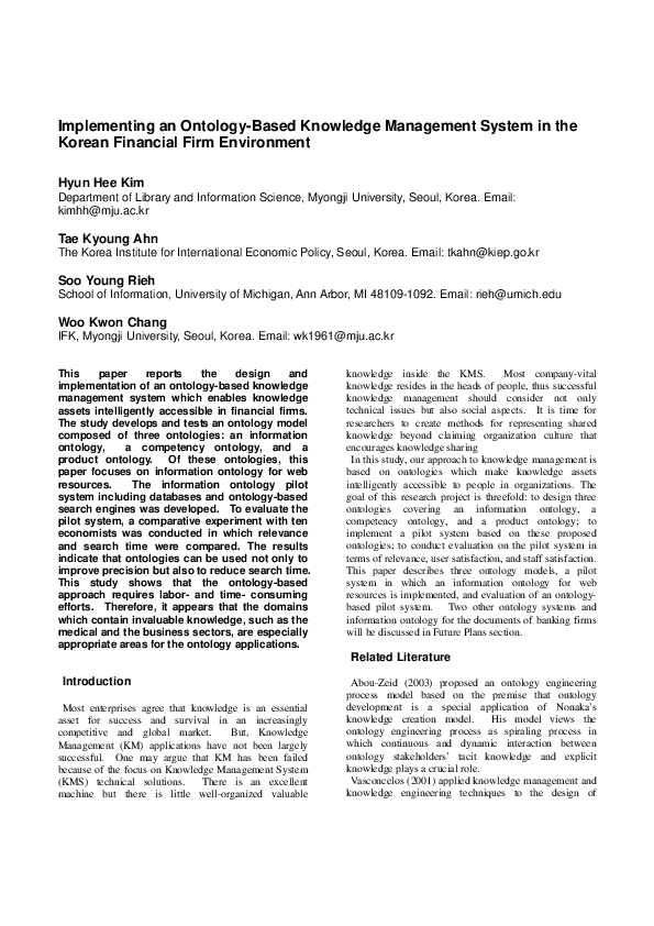 (PDF) Implementing an Ontology-Based Knowledge Management System in the Korean Financial Firm ...