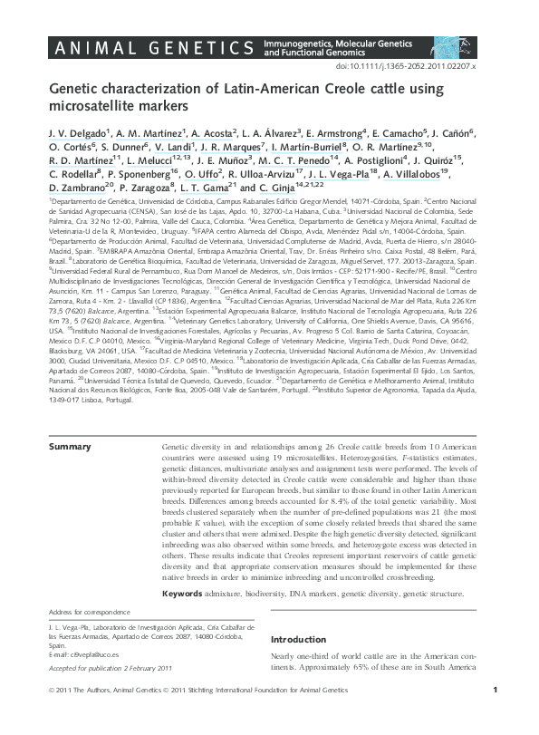 (PDF) Genetic characterization of Latin-American Creole cattle using microsatellite markers