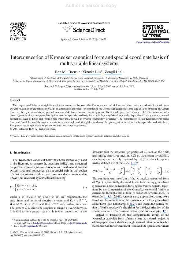 Pdf Linking Kronecker Form And Special Coordinate Basis 0865