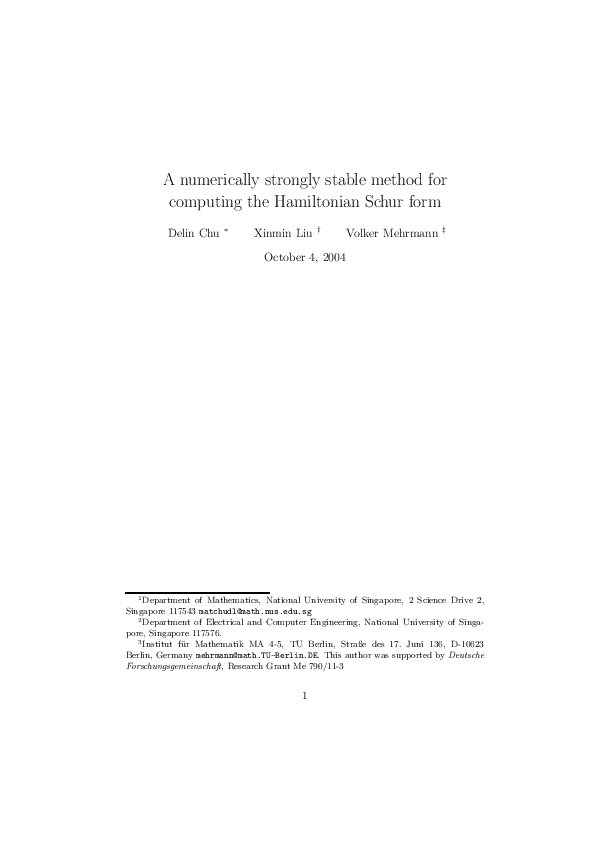 (PDF) A numerically strongly stable method for computing the Hamiltonian Schur form