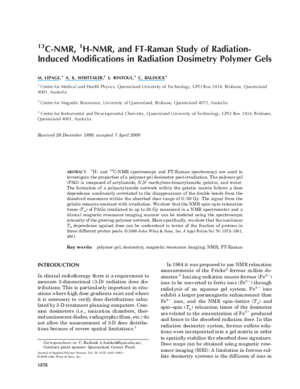 (PDF) 13C-NMR,1H-NMR, and FT-Raman study of radiation-induced modifications in radiation ...