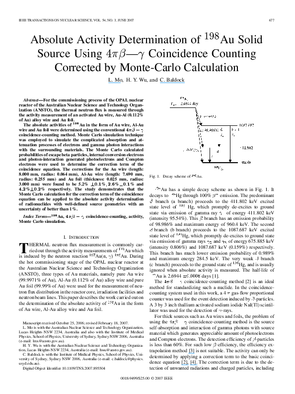 (PDF) Absolute Activity Determination of $^{198}$ Au Solid Source Using ...