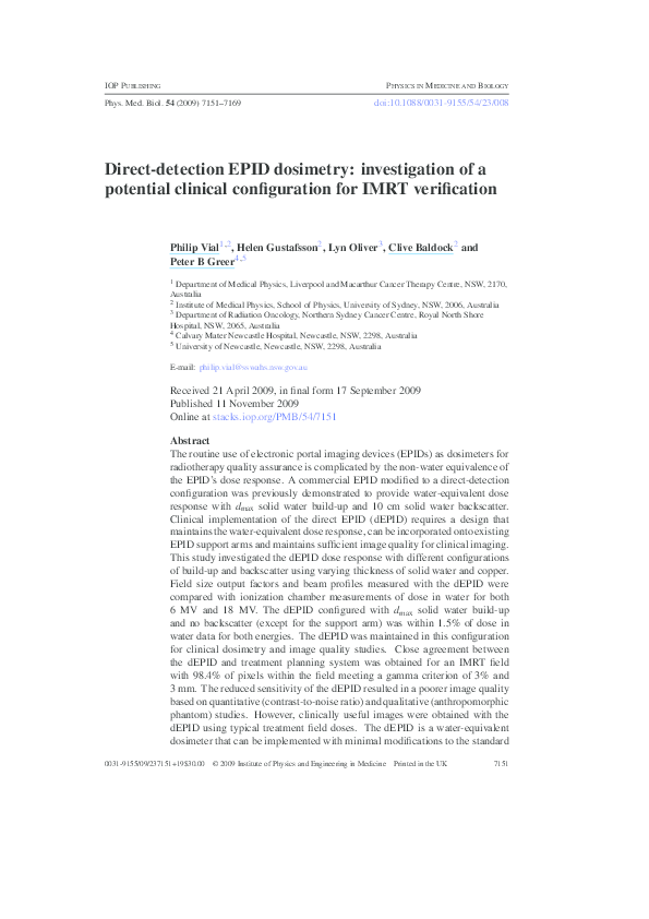(PDF) Direct-detection EPID dosimetry: investigation of a potential clinical configuration for ...